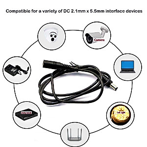 4 Pack Power Extension Cord 2M (6.56ft), 5.5mm x 2.1mm DC 12V Power Supply Adapter Extension Cable Male 2 Female Plug Cable for CCTV Cameras, DVR Etc