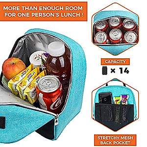 OPUX Insulated Lunch Box for Girls Boys, Leakproof Lunch Bag for Kids Teens, Reusable Lunch Pail Cooler Tote for Work Women Men Adults, Back to School Gift, Backpack Shape Lunchbox, Teal Blue