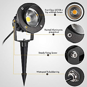 LCARED LED Landscape Lighting High Power 18W Outdoor Garden Lights,120V AC,Warm White Waterproof Spotlights for Yard,Patio,Lawn,Wall, Flood,Driveway,Tree Flag Light,Metal Ground Stake (2 Packs)