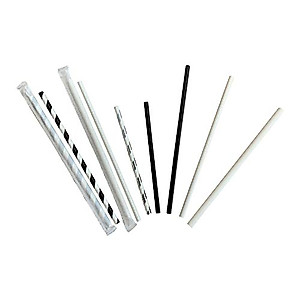 Kingseal FSC Certified Paper Cocktail Straws, Unwrapped, 6mm x 5.75 Inches, Silver Stripe, Biodegradable, Earth Friendly, Bulk Pack - 1 Box of 500 Straws