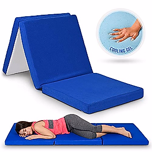 Gold Star Tri-Folding Gel Memory Foam Mattress, 25 x 75 Inches - 3-Inch Gel-Infused Cooling Mattress Topper, Cot Pad, Guest Bed - Portable Floor Mattress with Soft, Removable, and Washable Cover