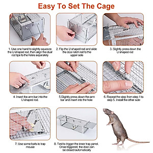 Humane Rat Trap, Mouse Traps Work for Indoor and Outdoor, 16x6x4 Inch Small Rodent Chipmunk Squirrel Trap and Other Live Animal Cage Catch and Release for Kitchen Yard Garage