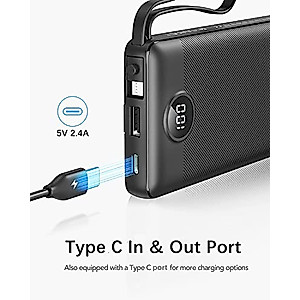 VRURC Portable Charger with Built in Cables, 10000mAh Ultra Slim USB C Power Bank,5 Output 2 Input LED Display External Battery Pack Phone Charger Compatible with Smart Devices and Cell Phones-Black