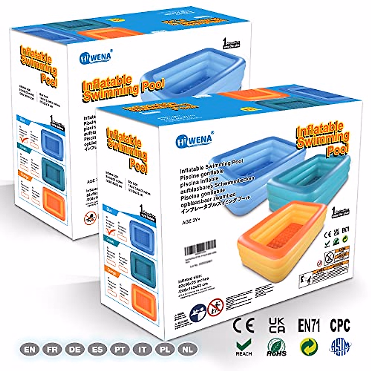 HIWENA Inflatable Family Swim Play Center Pool, 83" x 57" x 26" Giant Swimming Pool Summer Water Fun with Inflatable Soft Floor (83" Blue)