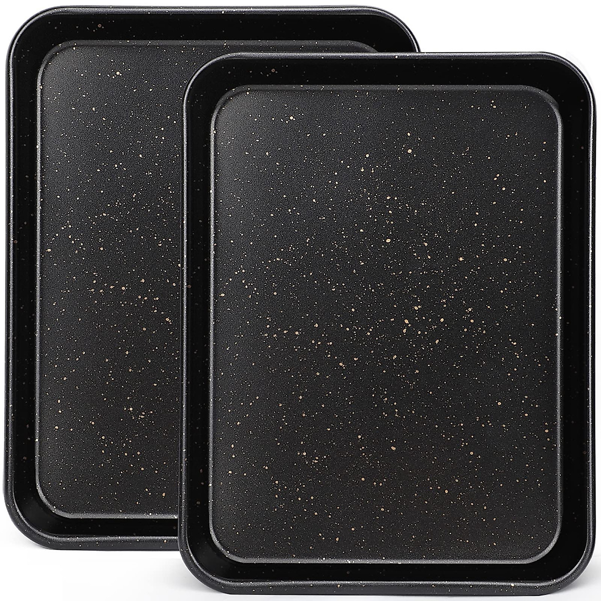 Suice Small Cookie Sheet 11 x 9 x 1 Inch, Nonstick Toaster Oven Pan Set of 2, Heavy Duty Carbon Steel Mini Baking Pan Toaster Tray for Bakery, Cookie, Biscuit, Cake, Bread, Pizza - Special Pattern