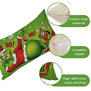 Ussap Christmas Lumbar Decorative Throw Pillow Cover 12 x 20, Green Xmas Max Dog Hohoho Rectangle Cushion Case Decor, Funny Holiday Home Decoration for Sofa Couch