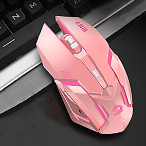 Uciefy X96 Wireless Gaming Mouse, Rechargeable Silent Mouse 4 Breathing Led Light Optical Mice with Nano USB Receiver, 2400 DPI High Precision Laser for Computer/Laptop/Mac/PC (Pink)