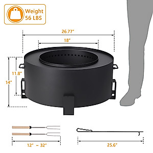 Grepatio Smokeless Fire Pit, 27IN Outdoor Smokeless Firepit Stove Bonfire Firepit for Outside, Wood Burning Firebowl for Backyard(Black)