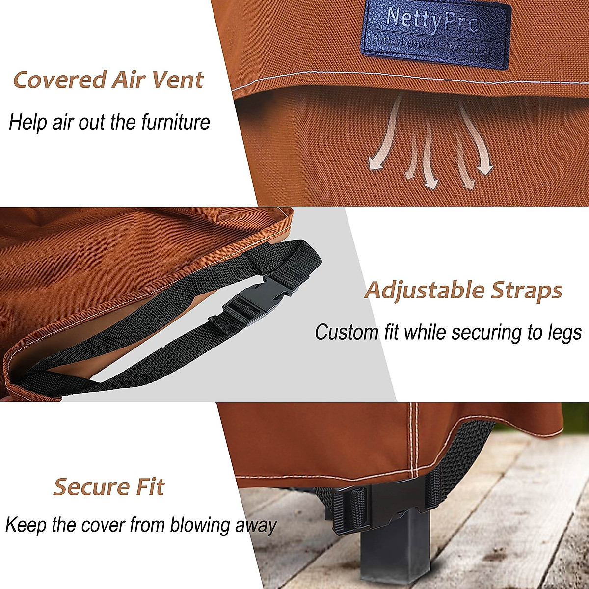 NettyPro Waterproof Outdoor Furniture Side Table Cover 24 x 24 Inch Patio Square Ottoman Table Cover All Weather Protection