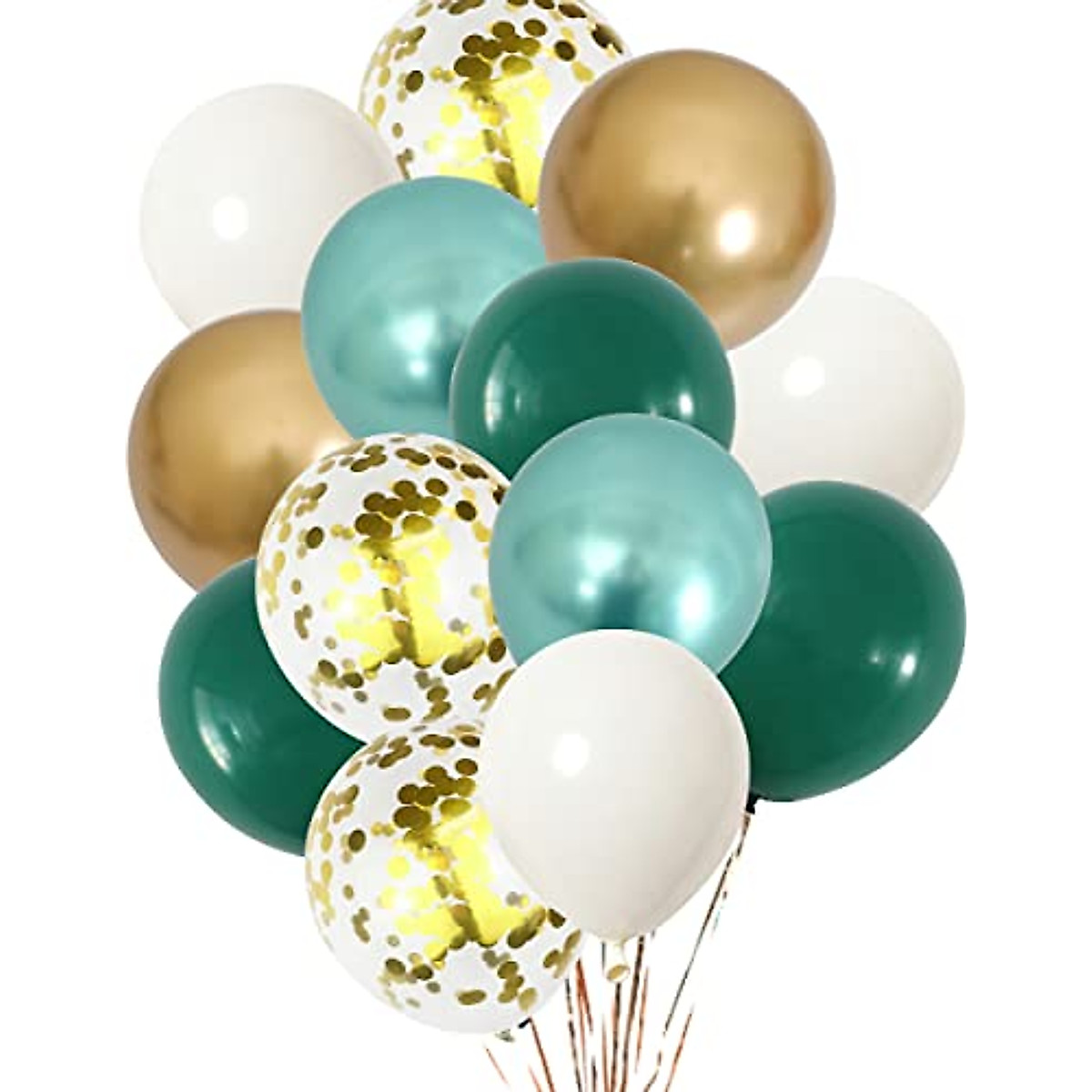 Metallic Green Gold Balloons, 60 Packs 12 Inch Dark Green White Gold Latex Balloons with Ribbons for Wedding, Anniversary, Birthday, Baby Shower, Jungle Sarfari Party
