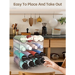 TIDY SAVANT Water Bottle Organizer - 4 Pack Clear Stackable Bottle Storage Rack and Wine Rack for Stanley Yeti Bottle and Other Tumbler Organizer for Kitchen Cabinets, 4 Tier Hold 16