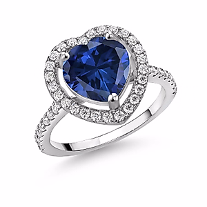 Gem Stone King 925 Sterling Silver 10MM Heart Shape Gemstone Birthstone and White Moissanite Halo Engagement Ring | Wedding Anniversary Promise Ring For Women | Available In Size 5, 6, 7, 8, 9