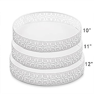 MIHIRO Metal Lazy Susan Organizer, Rotating Tray, Lazy Suan Turntable for Cabinet, Kitchen Countertop Spice Organizer, Lazy Susan for Dining Table with Non-Slip Pad (11''+12'', White)