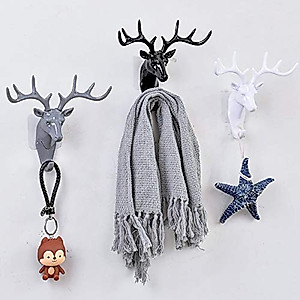 6.69"x7.28" Black Creative Antler Home Decoration Resin Hook Wallhook for Key Personality Animal Deer Head Free Punch Towels Wall Hook