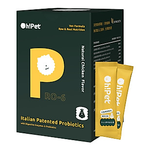 Oh!Pet 5-in-1 Digestive Probiotics Powder for Dogs & Cats - 7 Billion CFUs, Prebiotics, Digestive Enzymes & Dietary Fiber - 30 Packets (Chicken)