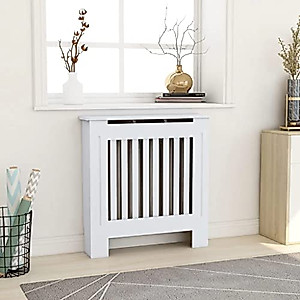 vidaXL Radiator Cover Heating Cabinet White 44" Wall Cupboard Shelf MDF Matte
