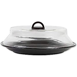 10 Inch Microwaveable Glass Plate Cover w/ Easy-Grip Silicone Handle - Keeps Food from Splattering - Helps Food Heat More Quickly - Handle Stays Cool to Touch - Microwave & Dishwasher Safe