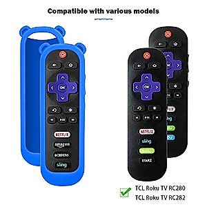3 Pack Silicone Remote Cases for Roku TCL TV Streaming Stick 3600R, TCL Roku Remote Shockproof Cover Easy to Access, Anti-Slip Protective Sleeves with Blue Red Black