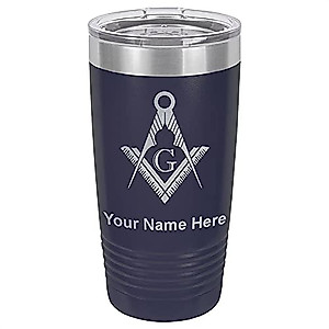 LaserGram 20oz Vacuum Insulated Tumbler Mug, Freemason Symbol, Personalized Engraving Included (Navy Blue)