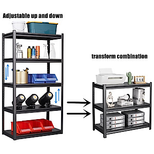 BYNSOE Garage Shelving Heavy Duty Storage Shelves for Garage Storage Rack Adjustable 5 Tier Metal Shelving Basement Garage Storage Shelves (5-Tier)