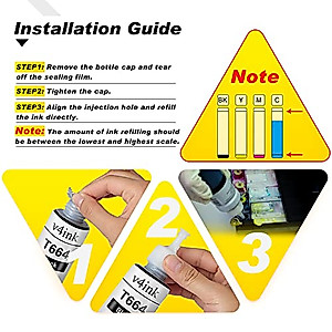 v4ink Compatible 664 XL Refill Ink Bottle Replacement for 664 XL T664 for Use with Epson EcoTank ET-2500 ET-2650 ET-4500 L210 L310 L120 L485 L350 Printer T664120 T664220 T664320 T664420-4 Bottles