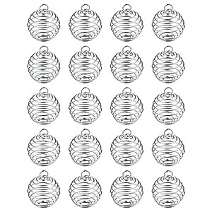JIALEEY Spiral Bead Cages Pendants, 20 PCs 25x30mm Silver Plated Stone Holder Necklace Cage Pendants Findings for Jewelry Making and Crafting