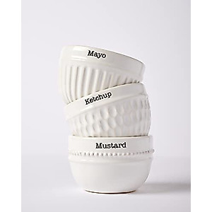Mud Pie Condiment Set, dip 2" x 3" dia | spoon 3 1/2", White
