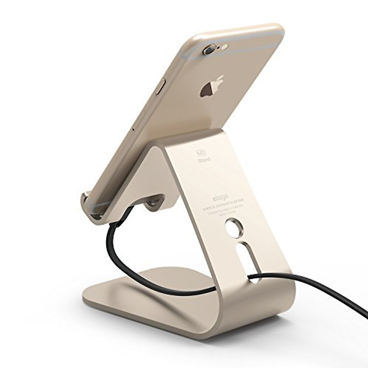 elago® M2 Stand [Champagne Gold] - [Premium Aluminum][Angled for Video Calls][Cable Management] - for all iPhones, Galaxy, and other Smartphones