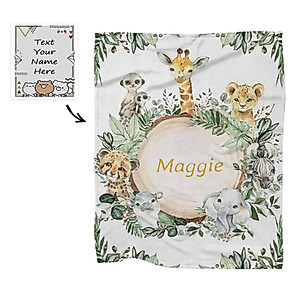 XOZOTY Personalized Tropical Jungle Wild Animals Baby Blanket with Name for Girls Boys Custom Nursery Kids Blankets for Baby Shower Birthday Gifts Customized Soft Fleece Throw Tapestry 30 x 40 inch