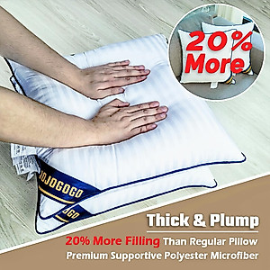 JOJOGOGO 18x18 Outdoor Throw Pillow Inserts Waterproof Set of 2, 18 x 18 Outdoor Patio Furniture Decorative Pillows, Outdoor Front Porch Decor White Chair Accent Pillows (with Deep Blue Piping)