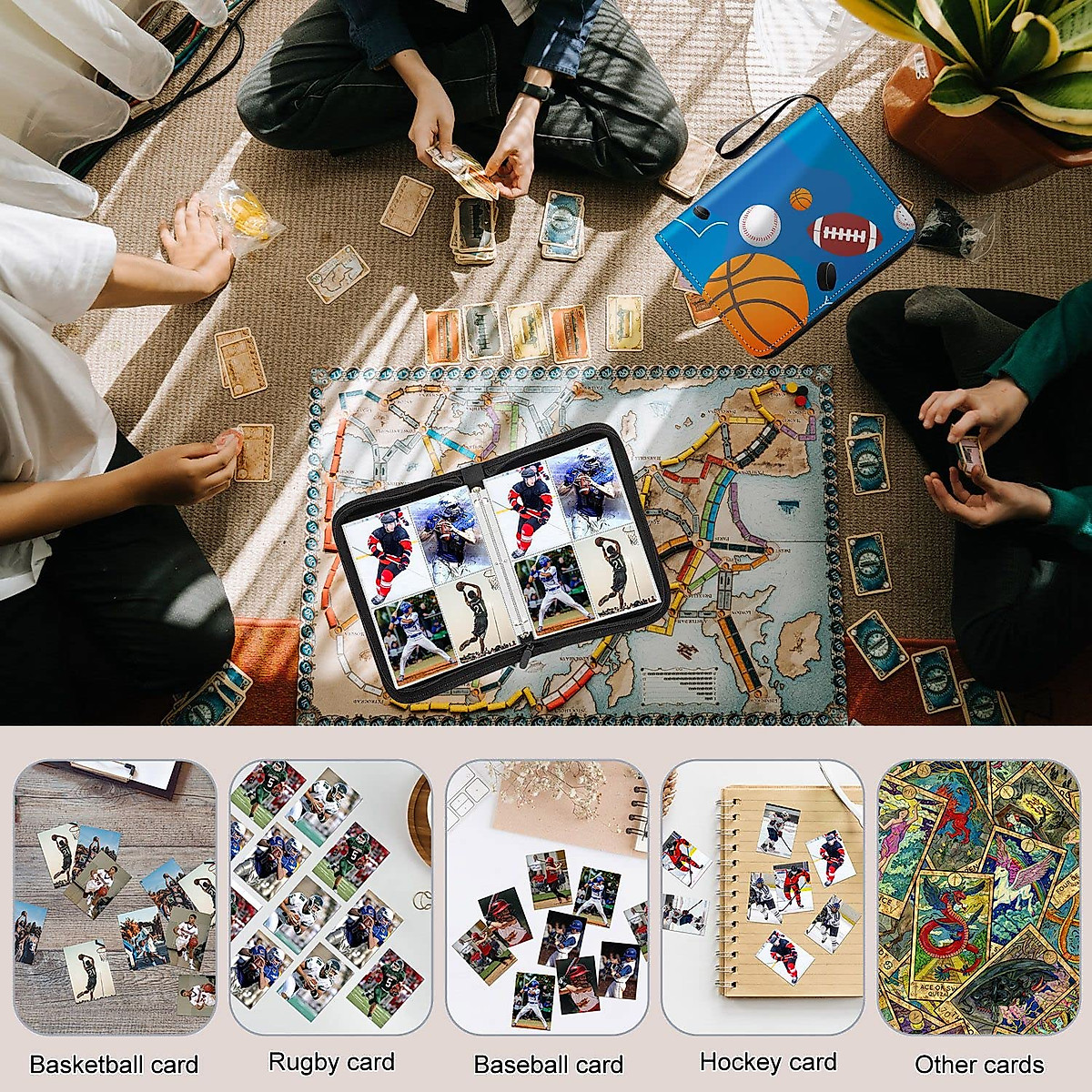 Sports Card Binder, 4-Pocket Trading Card Binder,400 Pockets Double Sided Pockets Baseball Card Binder, Football Baseball Basketball Hockey Card Collection Storage Album