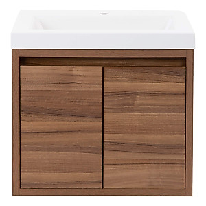 Spring Mill Cabinets Kelby Modern Floating Bathroom Vanity with 2-Door Cabinet Sink Top, 24.5" W x 18.75" D x 22.25" H, Brown and White