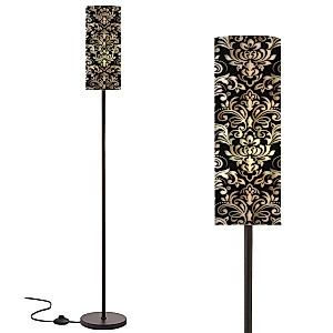RZNTJHUINA Modern Standing Lamps Rustic Vintage Floral Minimalist Floor Lamp Simple Botanical Metal Pole Lamp with Linen Lampshade for Bedroom Living Room Office Nursery Reading Foot Switch