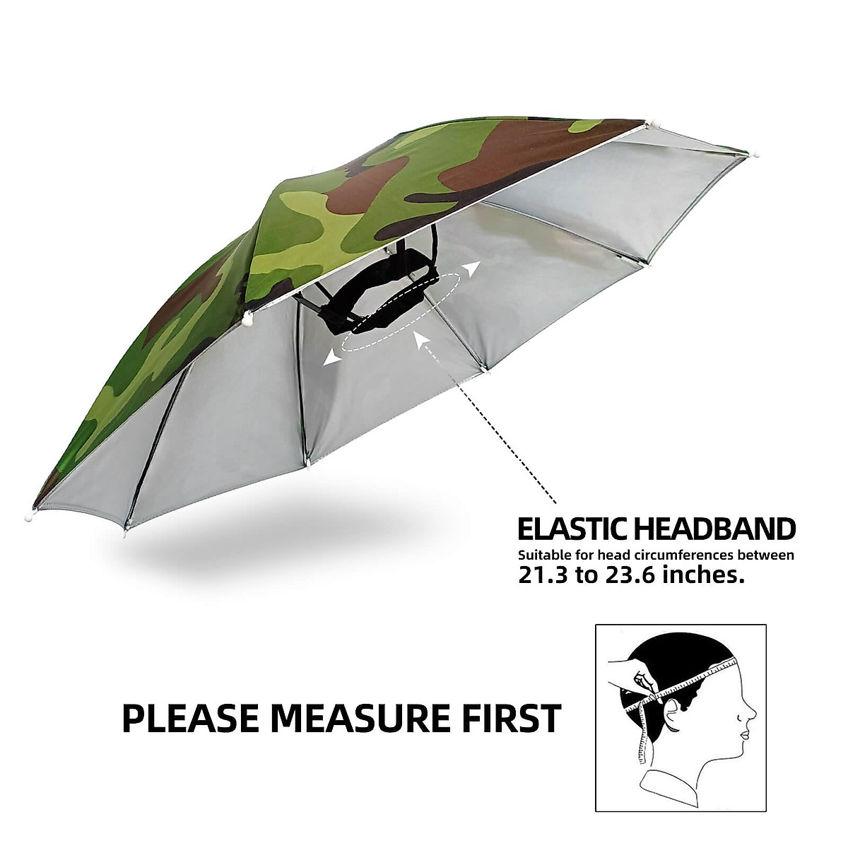 NLDGDZJ Umbrella Hat 27" Elastic headband,Umbrella Hats for Women Men,Head Umbrella Camouflage/1 Pack