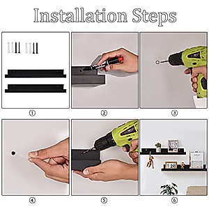 Floating Wall Mounted Shelves Black Display Shelves with Ledge Shelf for Bedroom Bathroom Livingroom Room Kitchen Set of 2 (Black)