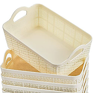 ZOOFOX 12 Pack Small Plastic Storage Basket, 7" L x 5" W x 3" H Weave Organizer Bins With Handle, Stackable Storage Bins for Drawers, Shelves, Closet, Countertop and Office