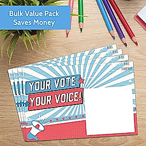 T MARIE 100 Bulk Voter Postcards 4x6” - Your Vote Your Voice, Red, White and Blue Theme With Blank Back for Message to Voters - Encourage Voting In Your State