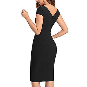 MUXXN Ladies Celebrity Vintage Cap Sleeve Tea Length Special Occasion Dress (Black XL)