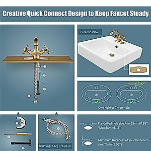 Aolemi Bathroom Sink Faucet Antique Brass Single Hole Cold and Hot Double Handle Cross Knobs Vanity Vessel Sink Basin Mixer Tap with Pop Up Drain with Overflow and Deck Cover Plate