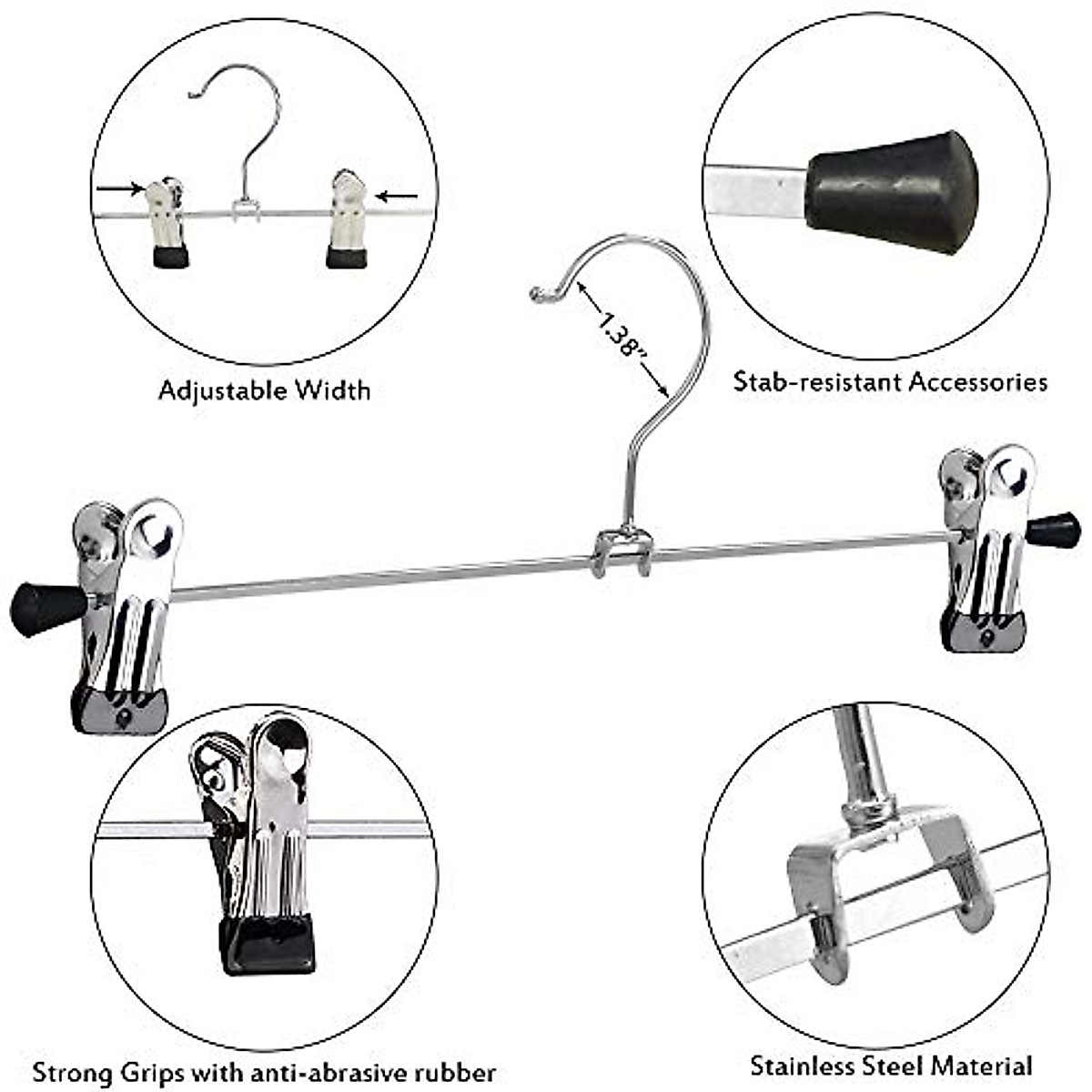 NORTHERN BROTHERS Pants Hangers with Clips 20 Pack, Adjustable Skirt Hangers for Women Metal Pants Hangers for Jeans