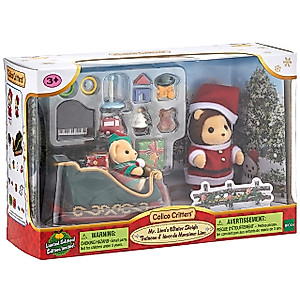 Calico Critters Mr. Lion's Winter Sleigh, Limited Edition Seasonal Holiday Set with 2 Collectible Doll Figures and Accessories