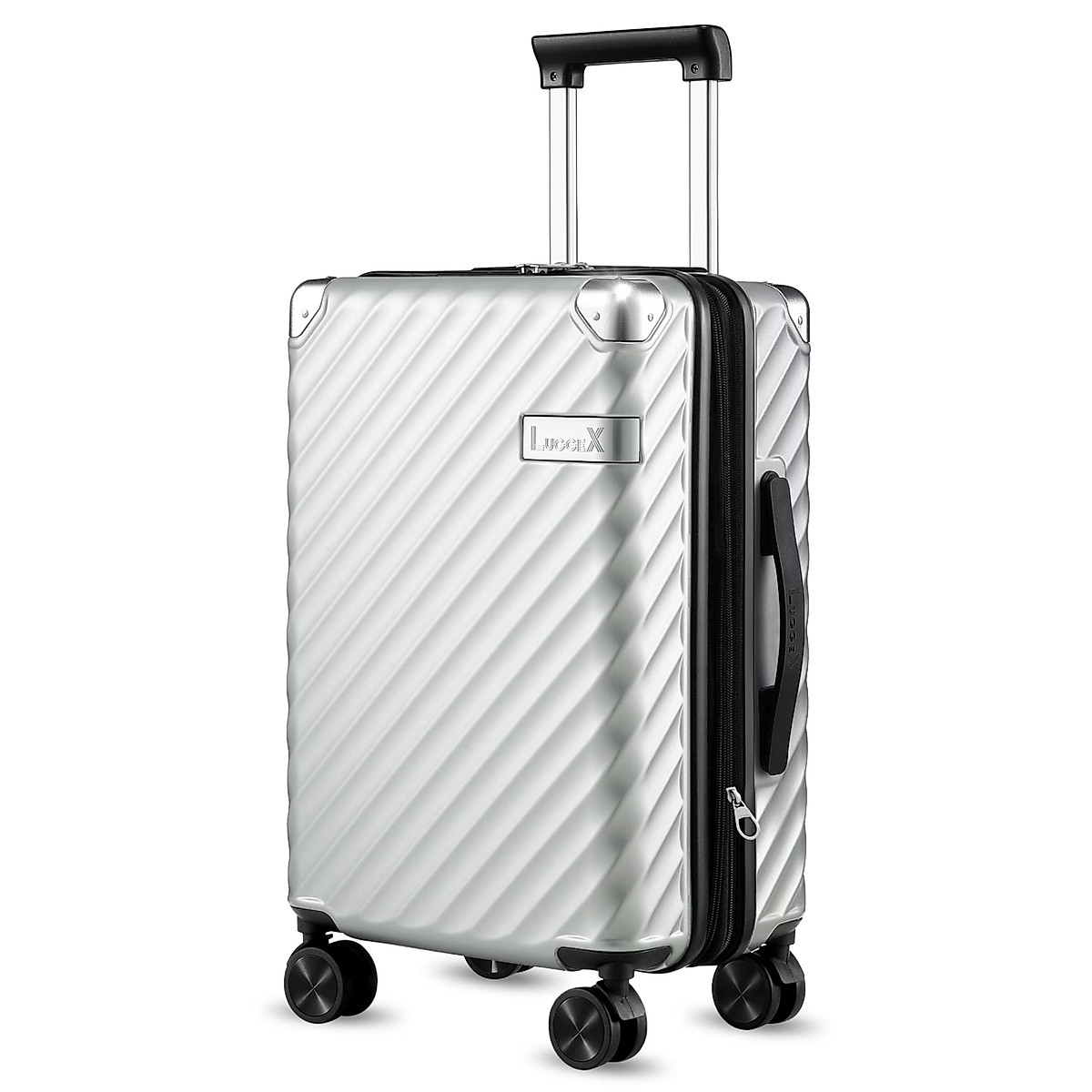LUGGEX Luggage with Spinner Wheels, Polycarbonate Expandable Hard Shell Suitcase, Carry On 20 Inch, Silver