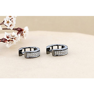 Dazzlingrock Collection 0.12 Carat (ctw) White Diamond Dual Row Unisex Hoop Earrings in Black Plated 925 Sterling Silver