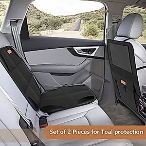 SMART ELF Car Seat Protector + Backseat Car Organizer Kick Mat, Large & Waterproof 600D Fabric Child Auto CarSeat Protectors Saver for Baby Sit with Storage Pockets for Leather and Fabric Car Seat