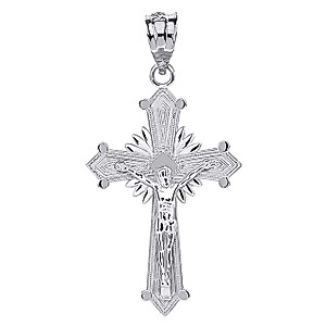 Religious Jewelry .925 Sterling Silver Natal Starburst Crucifix Jesus Christ on the Holy Cross Pendant Charm