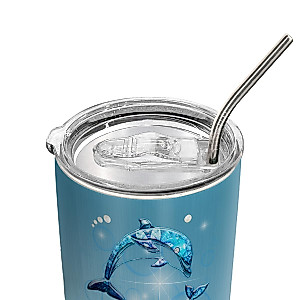 20oz Blue Jewelry Dolphin Tumbler, Gifts for Dolphin Lovers, Sea Ocean Gifts, Coffee Thermos for Women, Stainless Steel Double Wall Vacuum Insulated Coffee Mug, Travel Cup with Lid