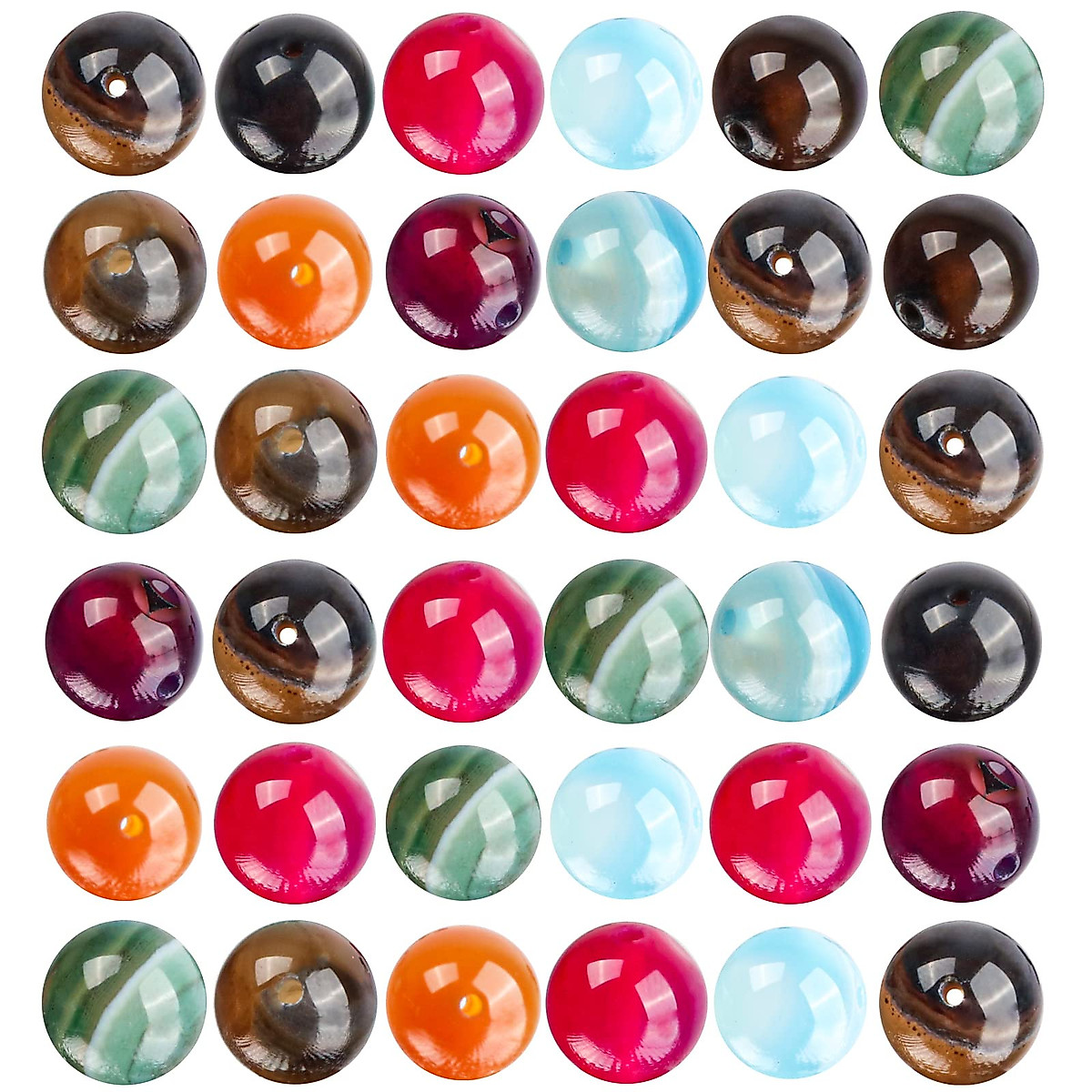 AIXPROBEAD 100pcs 8mm Multicolor Stripe Agate Natural Gemstone Beads for Jewelry Making Loose Round Stone Beads for DIY Bracelets and Necklaces