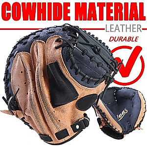 Baseball Catcher Glove,Baseball and Softball Catcher's Mitt for Kids Youth Adults,Cowhide Catcher's Glove - Left Hand Glove (Brown)