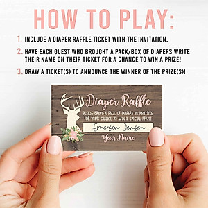 25 Oh Deer Baby Shower Invitations, 25 Books For Baby Shower Request Cards, 25 Baby Shower Diaper Raffle Tickets For Baby Shower Girl, Cute Pink Rustic Buck Write in Diaper Raffle Cards
