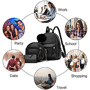 I IHAYNER Women’s Backpack 3-pieces Fashion PU Leather Simple Design Bags Travel Bookbag (Black)